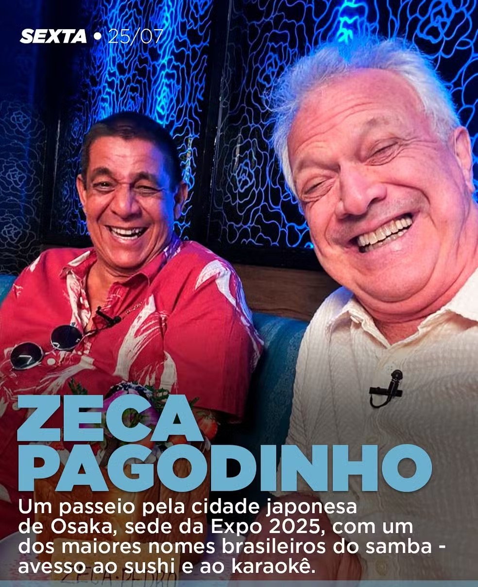 Pedro Bial encontra Zeca Pagodinho no Japão no ‘Conversa com Bial’ desta sexta-feira, dia 25